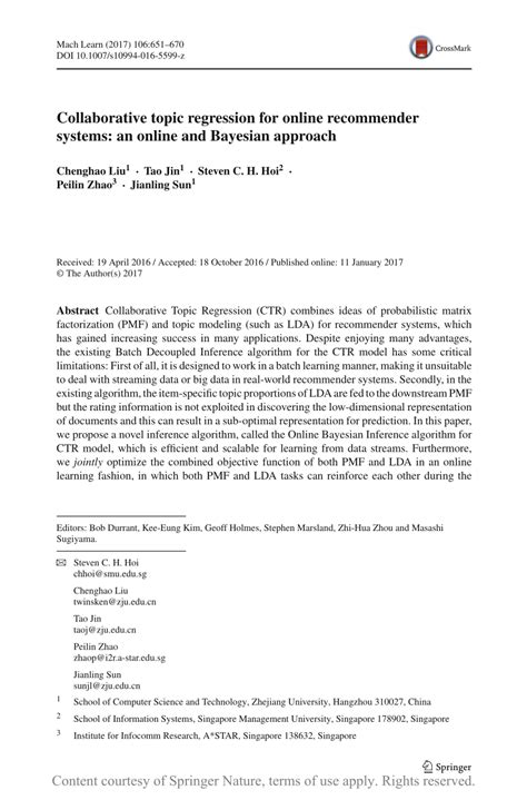 Collaborative Topic Regression For Online Recommender Systems An Online And Bayesian Approach