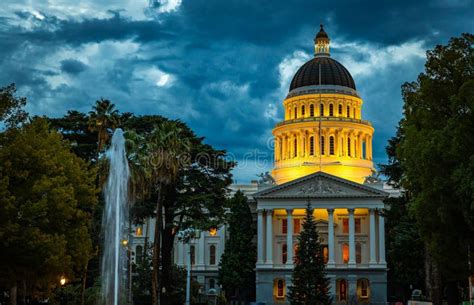 California State Capitol At Night Sacramento Stock Image Image Of
