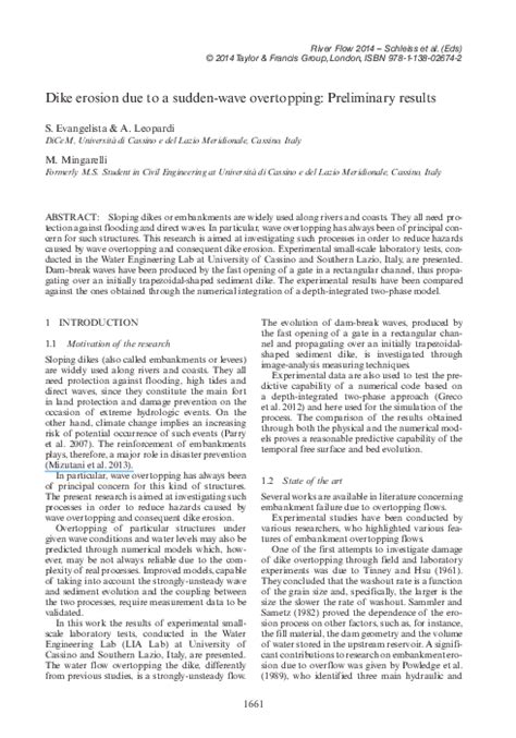 Pdf Dike Erosion Due To A Sudden Wave Overtopping Preliminary Results