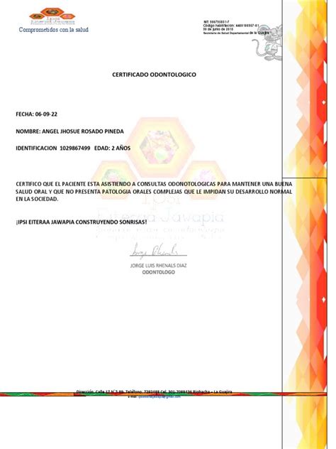Certificado Odontológico Infantil Pdf