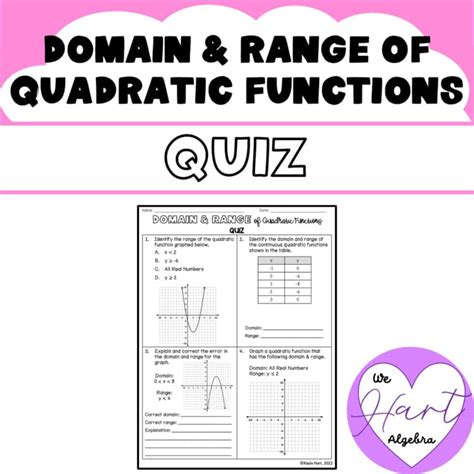 Domain And Range Of Quadratic Functions From Multiple Representations Quiz