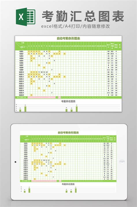 Administrative Attendance Statistics Watch With Chart Visualization Excel Template Xls Excel