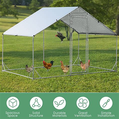 Costway 3m X 2m Chicken Coop Large Metal Spire Shaped W Cover Walk In