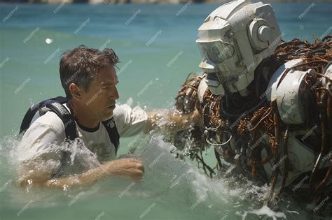 Premium Photo Robot Lifeguard Rescuing A Swimmer Caught In A Riptide