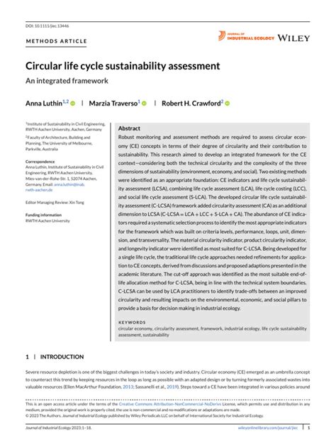 Circular Life Cycle Sustainability Assessment An I Pdf Life Cycle