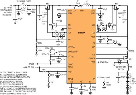 Single 2MHz Buck Boost Controller Drives Entire LED Headlight Cluster Meets CISPR 25 Class 5 EMI