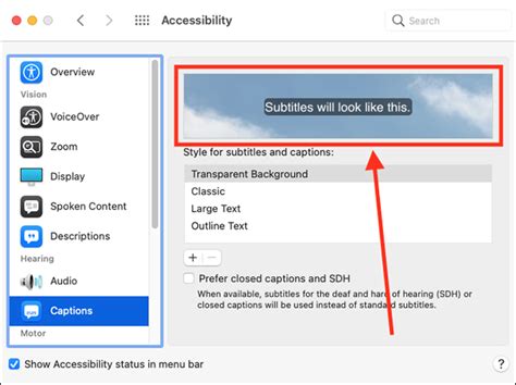 how to customise subtitles and captions in macos 11 big sur abilitynet