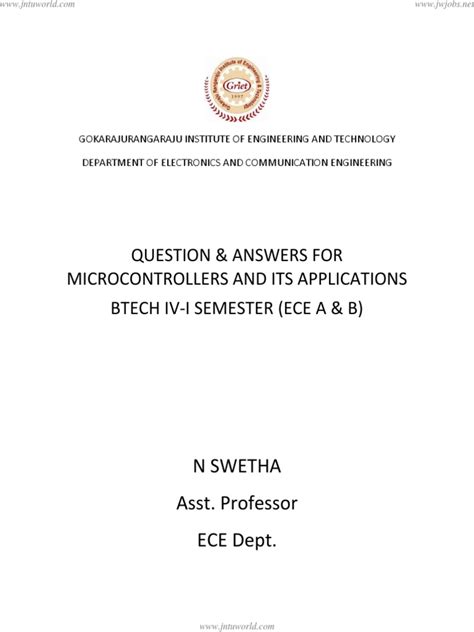 Question And Answers For Microcontrollers And Its Applications Btech Iv I