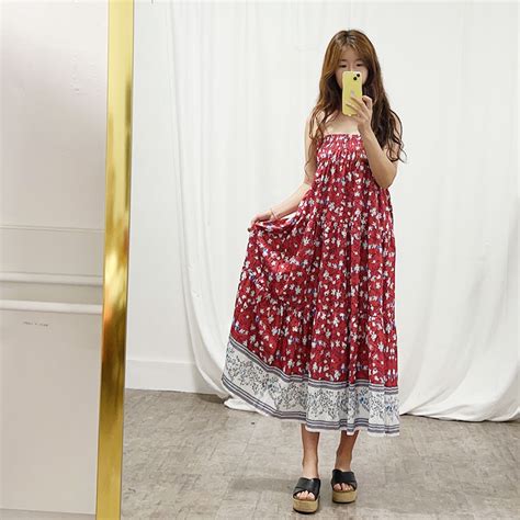 플라워 캉캉치마 튜브탑원피스 비치원피스 롱드레스