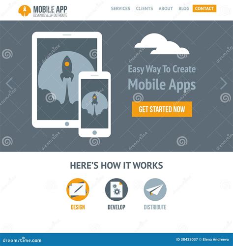 Trendy Flat Vector Website Template For Company Creating Mobile Apps Stock Vector Illustration