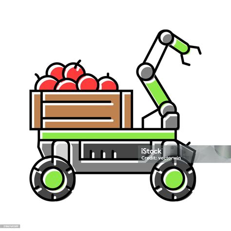 과일 따는 사람 로봇 수확 컬러 아이콘 벡터 일러스트 레이 션 개발에 대한 스톡 벡터 아트 및 기타 이미지 개발 공학 과일 Istock