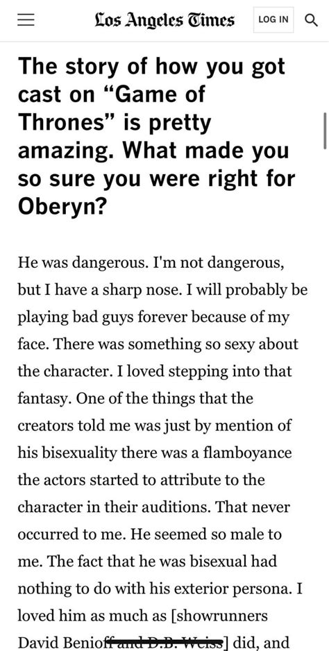 2017 La Times Article A Sex Symbol On Game Of Thrones Pedro Pascal
