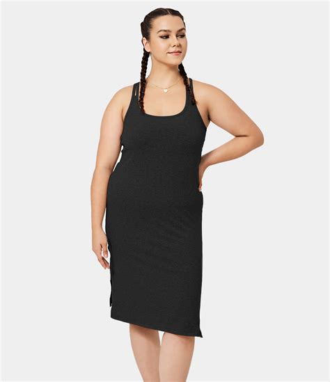 Womens U Neck Crisscross Sleeveless Split Hem Plus Size Dress Halara