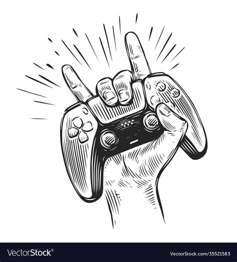 Game Controller In Hand Video Gamepad Sketch Vector Image