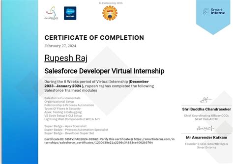 Rupesh Raj On Linkedin Smartinternz Salesforce Skilledonsalesforce Thesmartbridge Aicte…