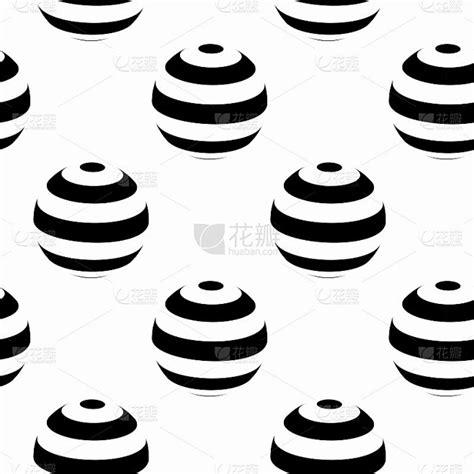 三维几何条纹圆形形状。球体。幻觉效果。球。黑色和白色。程式化的现代极简图形设计。装饰元素。无缝模式。