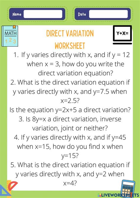 Direct Variation Worksheet Online Exercise For Live Worksheets