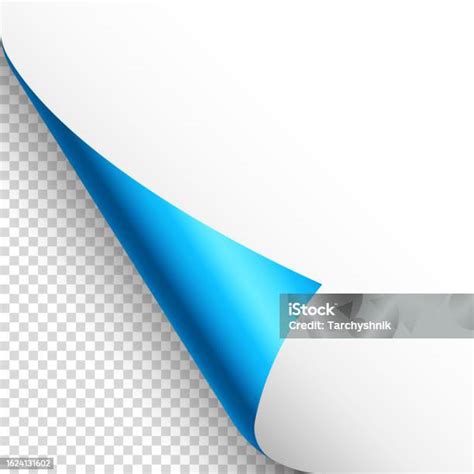 파란색 종이 컬 그림자가 있는 구부러진 페이지 모서리입니다 빈 종이입니다 화려한 반짝이는 호일 광고 및 판촉을 위한 디자인 요소 벡터 그림입니다 가장자리에 대한 스톡 벡터