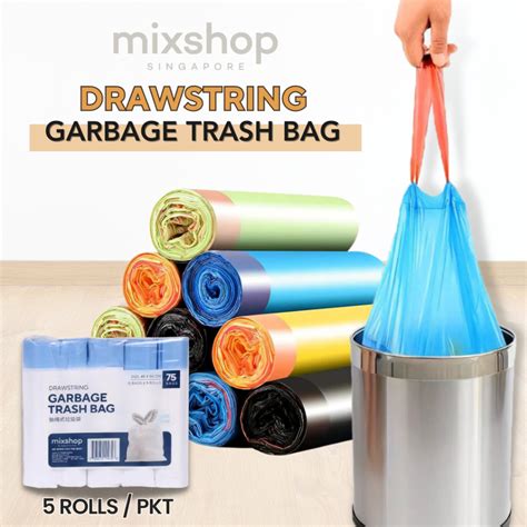 Mixshop Drawstring Garbage Bag Trash Bag Rubbish Bag Plastic Dustbin Liner Kitchen Bin [sg Stock