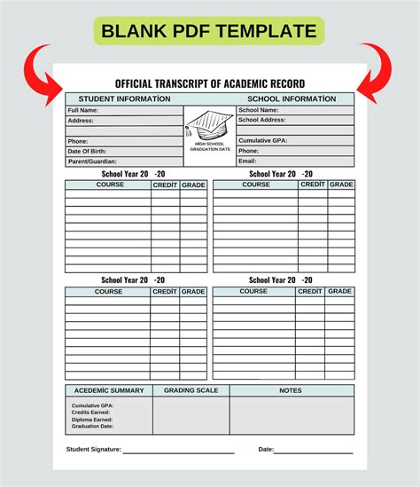 Homeschool Transcript Template Official High School Grades Editable