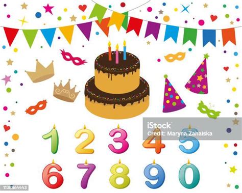 생일 기념일 촛불 축제 케이크 휴일 인사말 카드 배너 포스터에 대 한 개체입니다 개념에 대한 스톡 벡터 아트 및 기타 이미지 개념 개체 그룹 공연 Istock