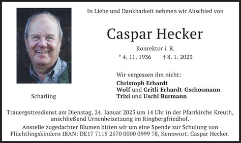 Traueranzeigen Von Caspar Hecker Trauermerkurde