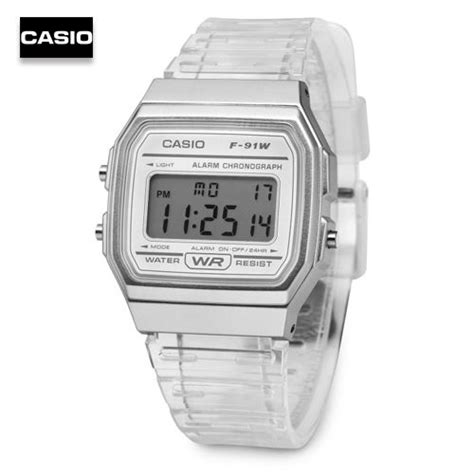 Velashop นาฬิกาข้อมือผู้ชาย ผู้หญิง คาสิโอ ดิจิตอล สายเรซินใส Casio Youth Digital สีขาว รุ่น F