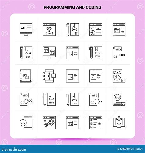 Outline 25 Programming And Coding Icon Set Vector Line Style Design