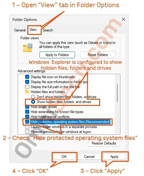 Hide Or Show Protected Operating System Files In Windows Server