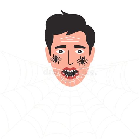 Scary Face With Spiders And Web Halloween Vector Illustration Stock