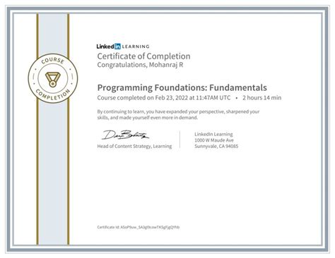 programming fundamentals certificate linkedinlearning mohanraj r