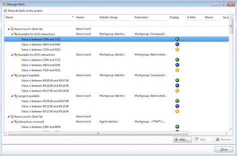 Interaction Supervisor Help Manage Alerts Dialog