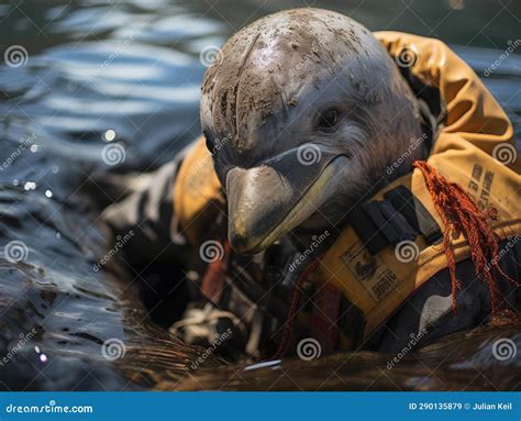Dolphin Oceanographer With Map And Compass Stock Illustration