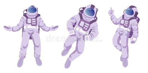 Set Of Astronaut Floating In Outer Space Hand Drawn Clipart Vector