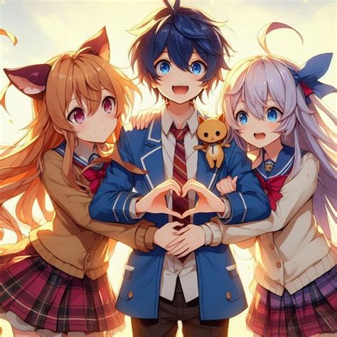 Tres Chicas De Anime Con Una Usando A La Otra Imagen Premium Generada Con IA