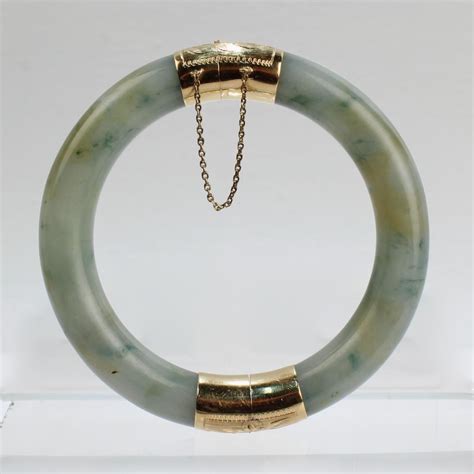 Vintage Jade And 14 Karat Gold Hinged Chinese Bangle Or Bracelet For Sale At 1stdibs Hinged