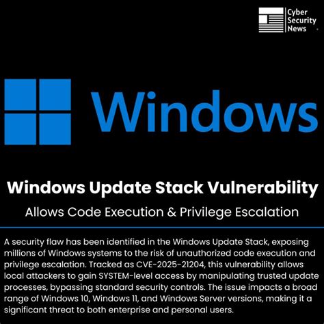 Windows Update Stack Vulnerability Exploitable By Local Attackers Cyber Security News