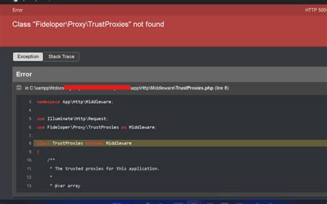 laravel error class fideloper proxy trust proxies not found devops