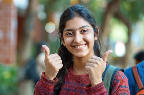 A Young Woman Is Smiling And Giving A Thumbs Up Generative Ai Image