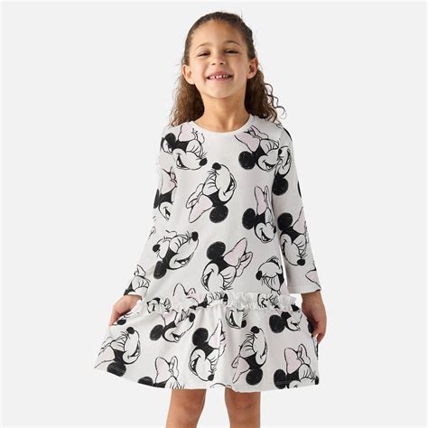 Buy Minnie Mouse Print Long Sleeves A Line Dress With Ruffle Detail