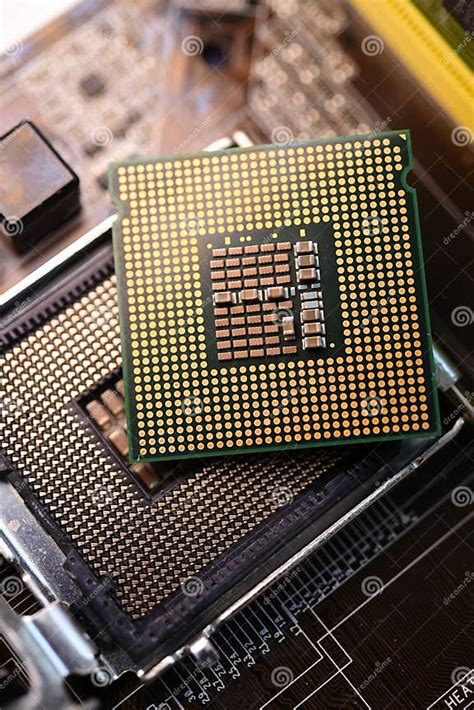Microprocessor And Socket On The Motherboard Computer Radio Components Stock Image Image Of