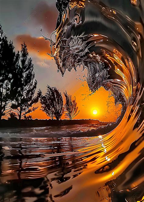 파도가 부서지는 일몰 배경 배경 화면 및 일러스트 무료 다운로드 Pngtree