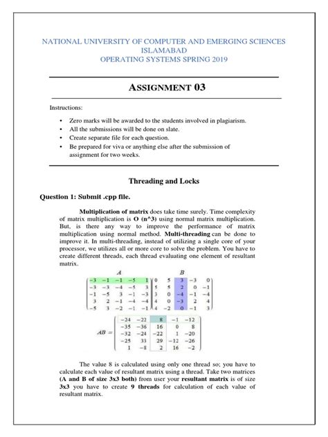 Assignment 3 Pdf Thread Computing Matrix Mathematics