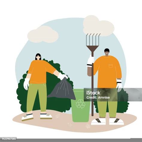 자원 봉사자 몇 명이 쓰레기를 집어 들고 쓰레기 봉투에 모았습니다 가방에 대한 스톡 벡터 아트 및 기타 이미지 가방 개념 공원 Istock