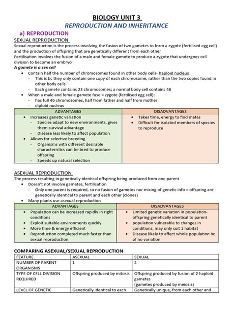 Biology Unit 3 Reproduction And Inheritance Pdf Rna Dominance