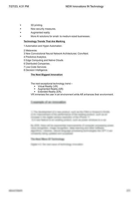 Solution New Innovations In Technology Computer Architectures And