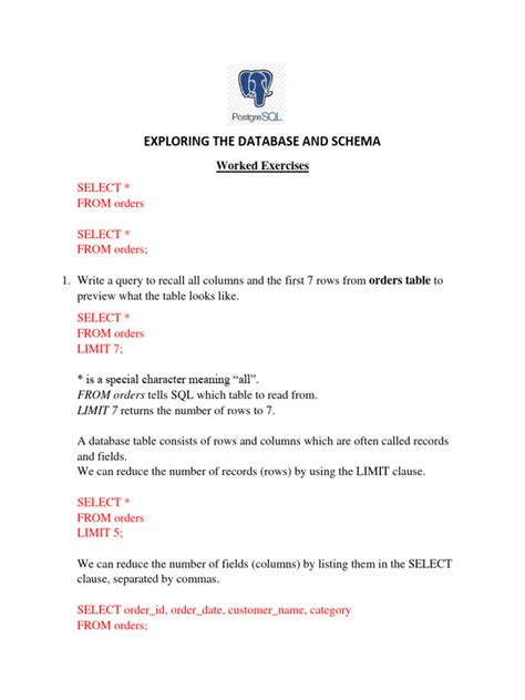 exploring the database and schema pdf table database