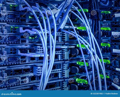 Network Connection Technology With Network Switch Router Ethernet Cables And Status Led To Show