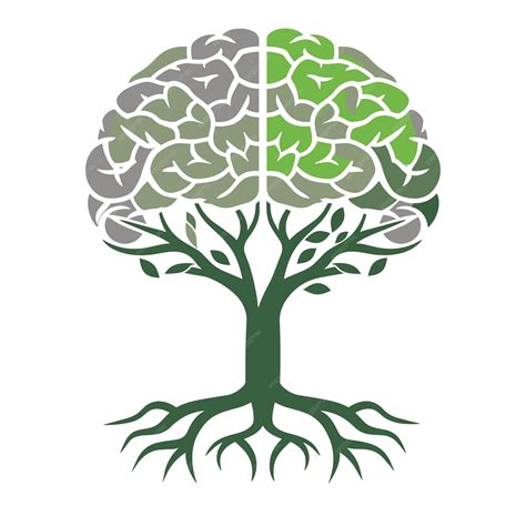 Stylized Illustration Of A Brain Tree With Leafy Branches And Roots In The Shape Of A Human
