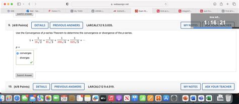 Solved LARCALC E The Convergence Of P Series Chegg Com